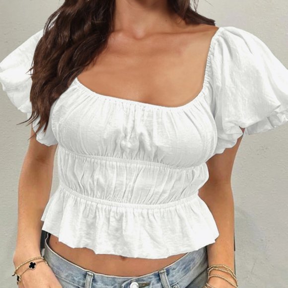 Tops | Square Neck Cropped Blouse Ships Within 24 Hours | Poshmark